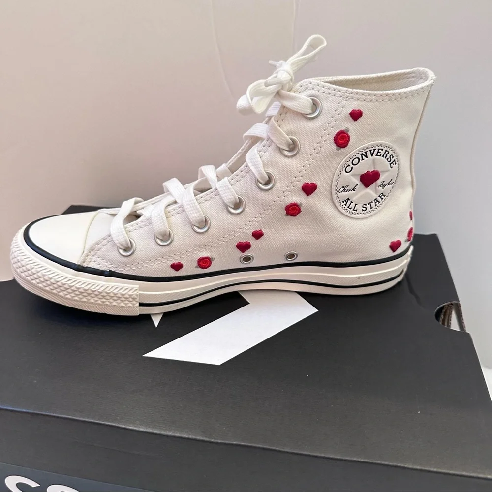 Converse | Shoes | Converse Womens White Hightops With Red Floral ...